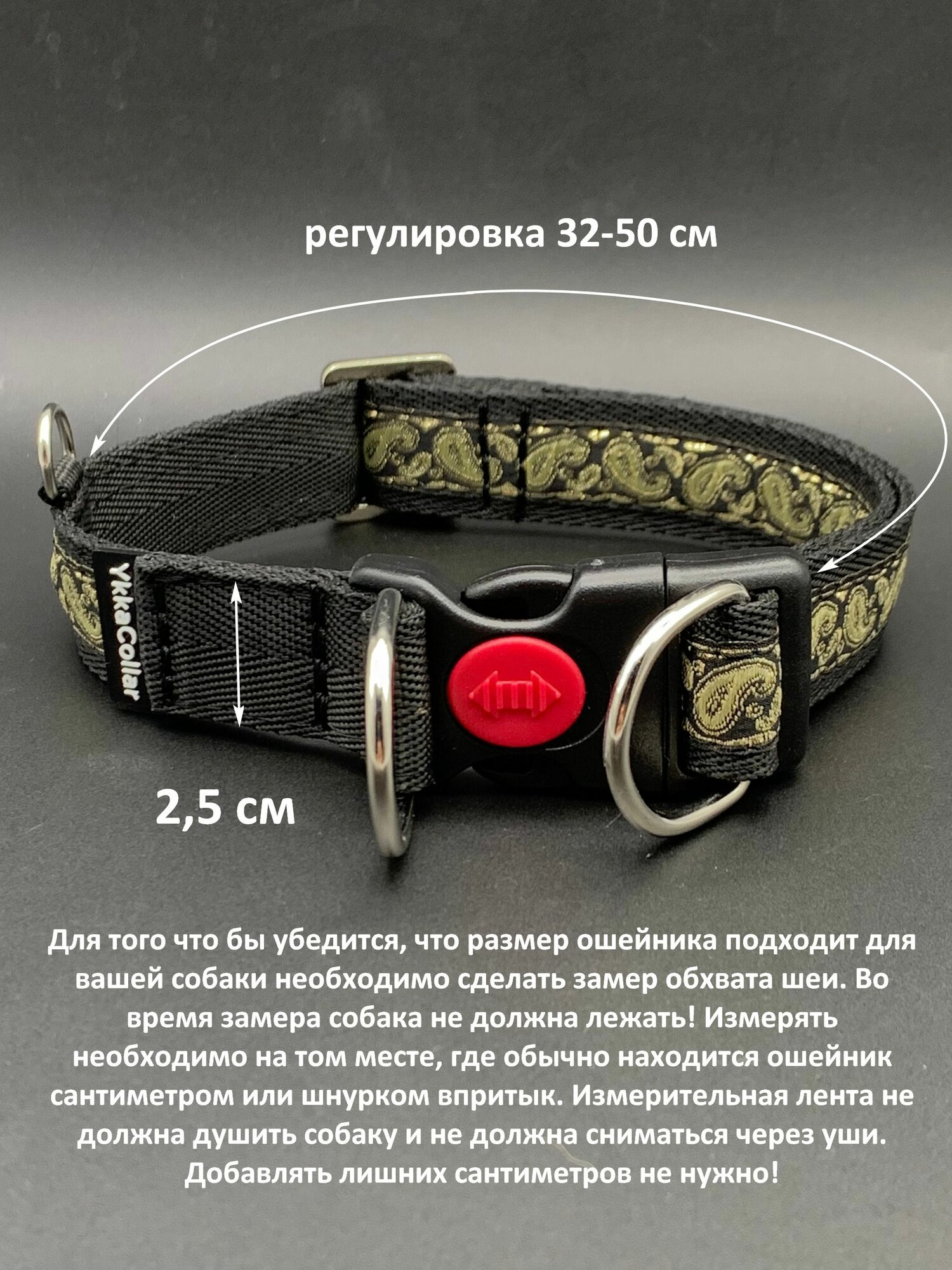 Ошейник на фастексе с регулировкой YkkaСollar для собаки, шириной 2,5 см на обхват шеи 32-50 см