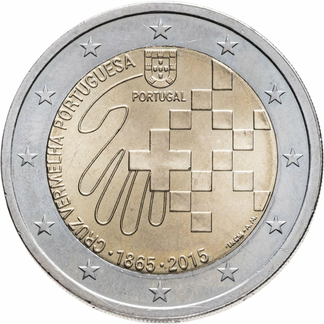 Португалия 2 евро 2015 "150 лет Португальскому Красному кресту", Биметалл, в сохранности UNC
