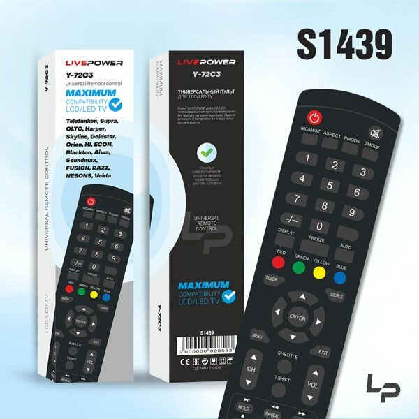 Пульт для телевизора д/у универсальный LivePower Y-72C3 для всех телевизоров и ТВ приставок