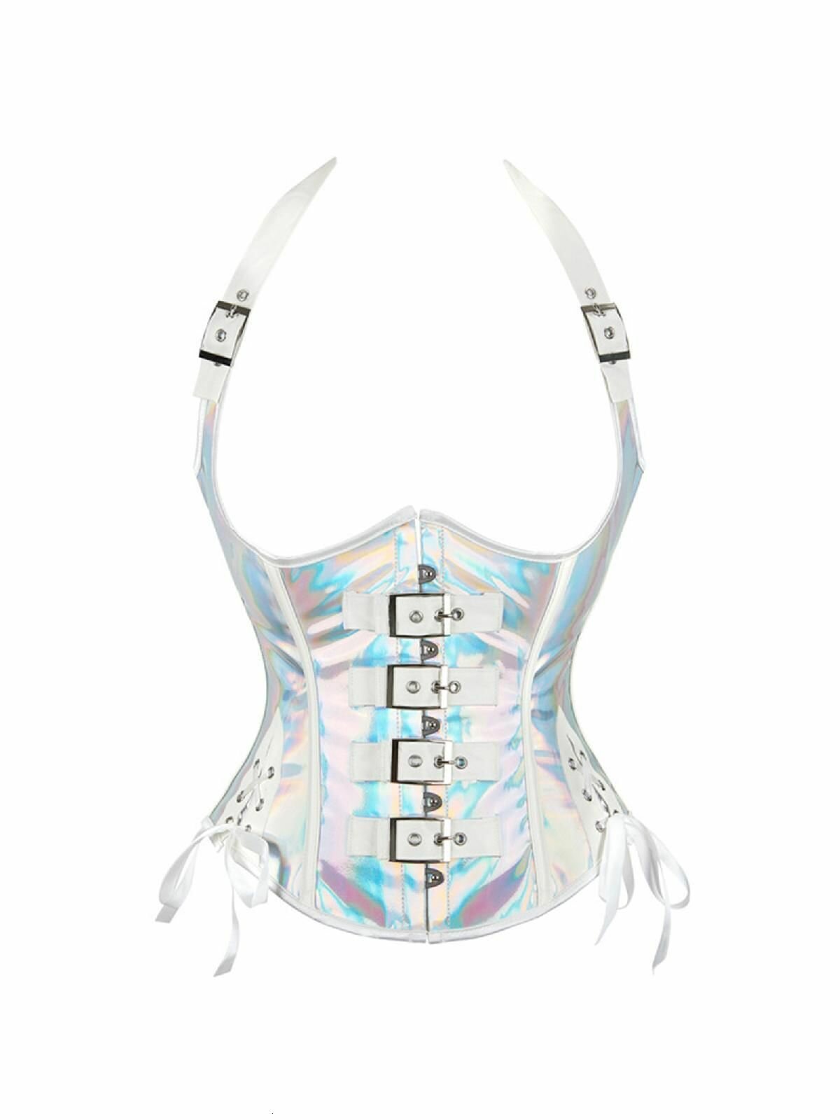 Женский корсет-бюстье из искусственной кожи, Серебро - L