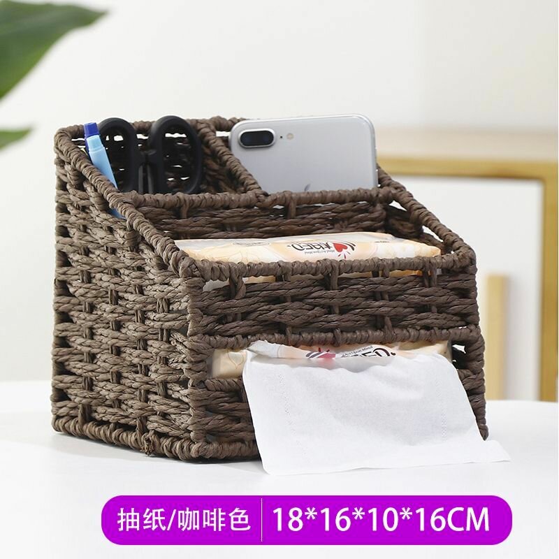 Настольная коробка для салфеток, плетеная из ротанга коробка для хранения, креативная коробка для салфеток для гостиной, ящик для журнального столика, плетеная вручную корзина для хранения.