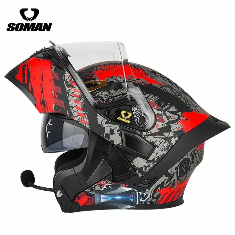 Модульный шлем SOMAN, откидной анфас, мотоциклетные шлемы для мужчин и женщин, XXL, Helmet with S3