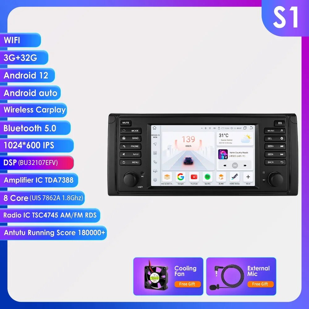 AI Carplay Android Auto Авто Радио Мультимедиа Для BMW 5 серии E39 X5 E53 M5 1996-2003 Навигация без DVD RDS Стерео GPS 7862