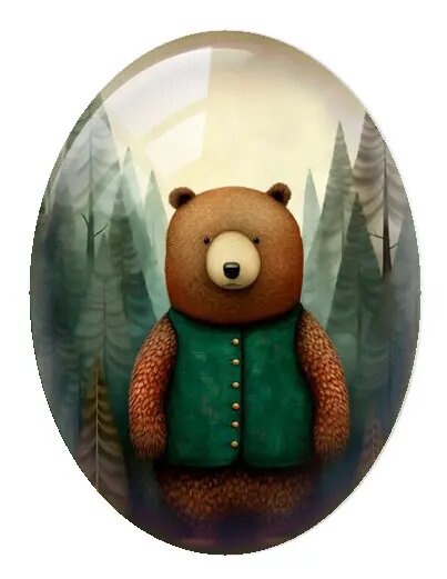 Кабошон с медведем в лесу, 18x25mm, Цвет: Z