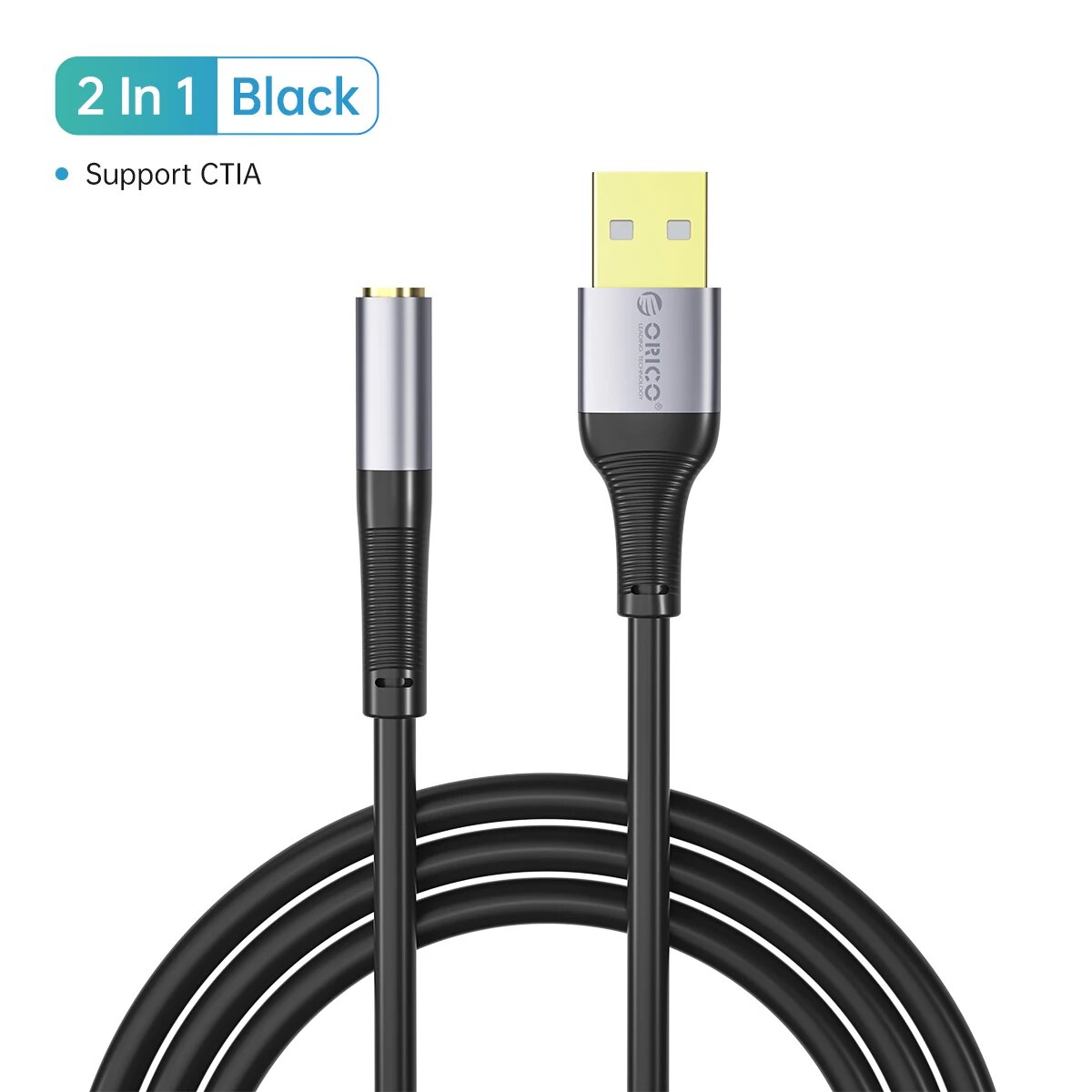 Аудиокабель ORICO USB C - 3,5 мм USB A to 3.5mm BK, 0.2m