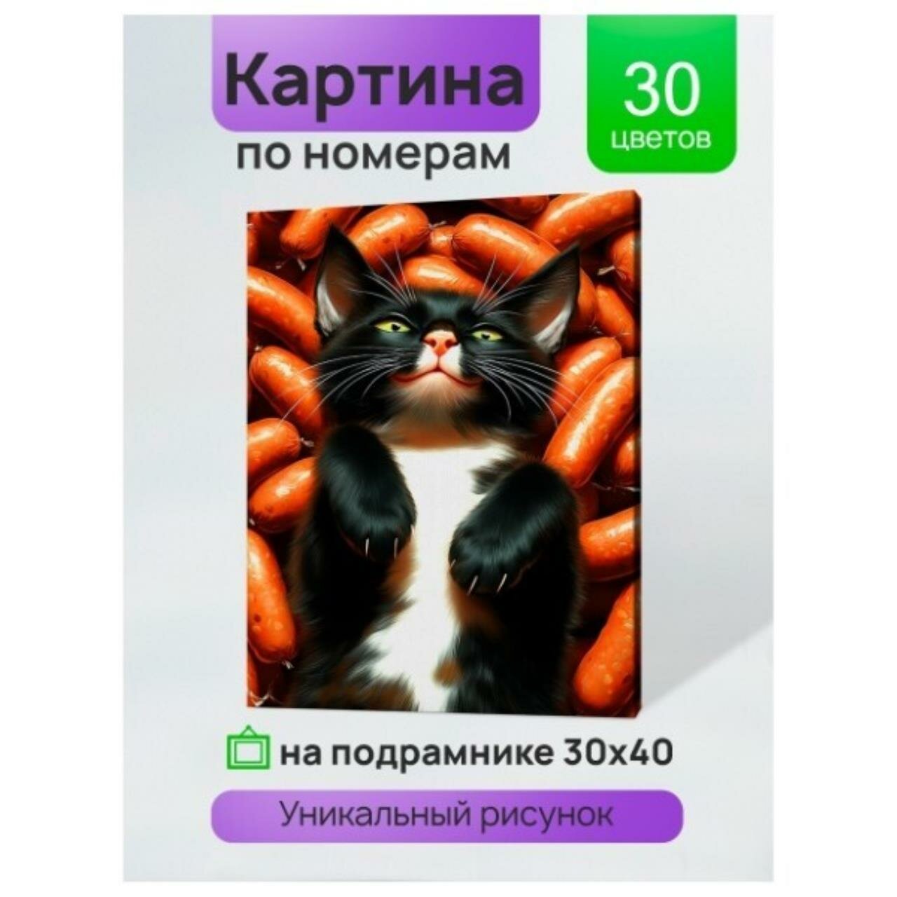 Картина по номерам Рыжий Кот "Довольный кот", холст на подрамнике 30 цветов
