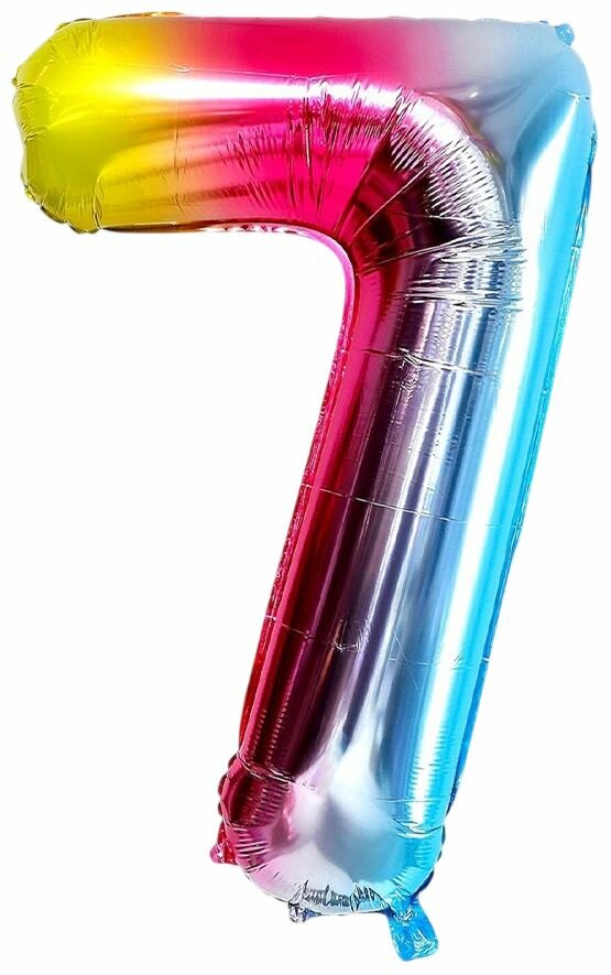 Воздушный шар-фигура фольгированный "Цифра 7" 40", под воздух и гелий, надувной воздушный шарик из фольги, большой шар для фотозоны на праздник и день рождения, цвет разноцветный