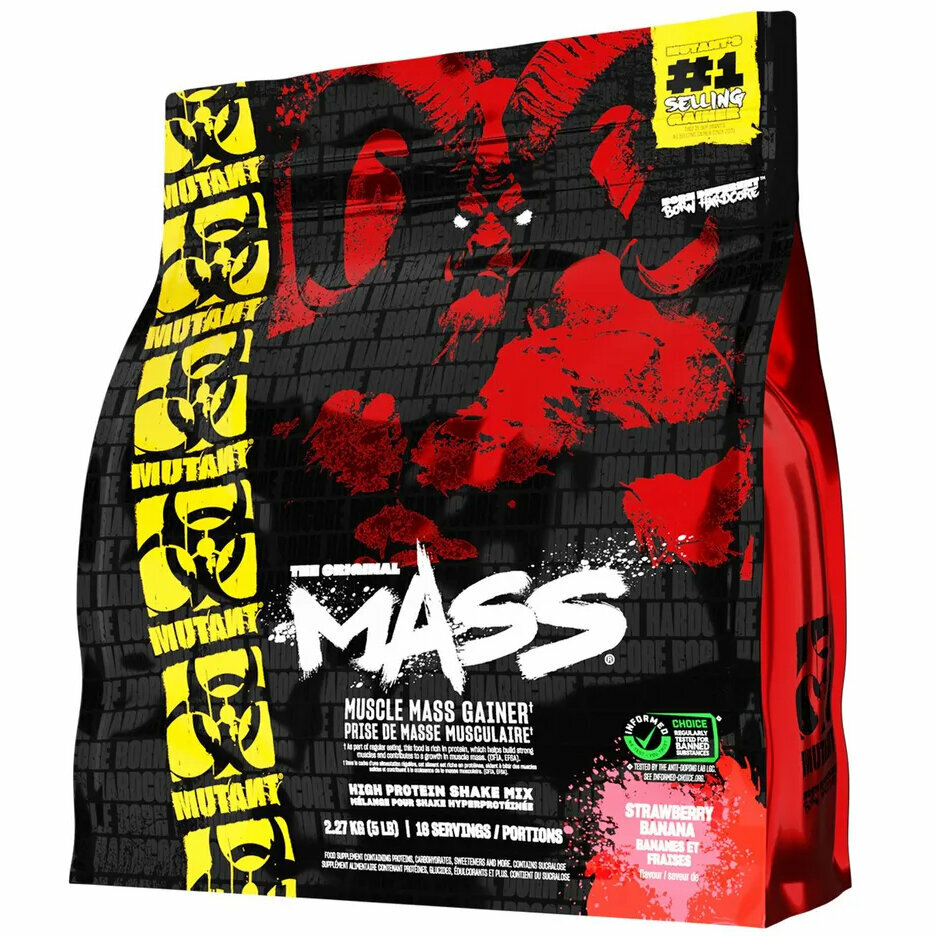 Гейнер Mutant Mass - 2270 грамм (5lb), клубника-банан