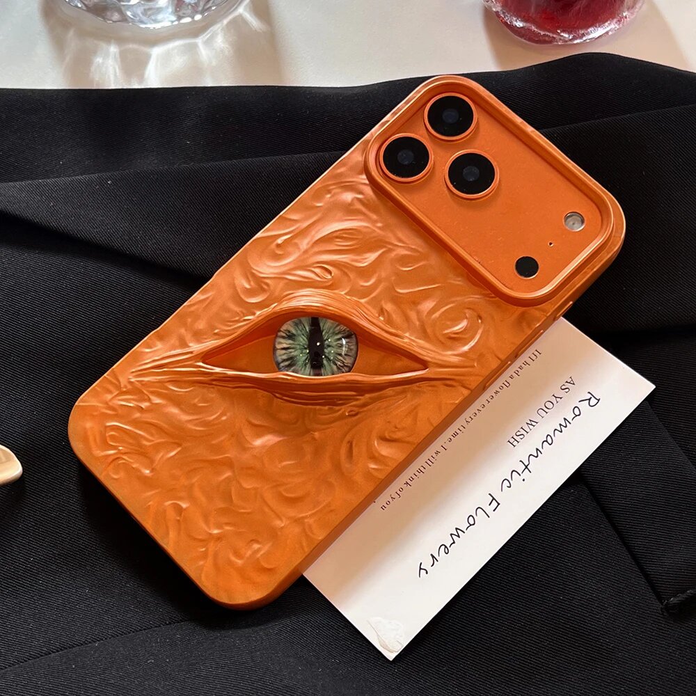 Оранжевый 3D чехол для телефона Evil Eyes для iPhone 17, Air 16, 14, 13, 12, 11 Pro Max, матовый противоударный мягкий чехол из ТПУ