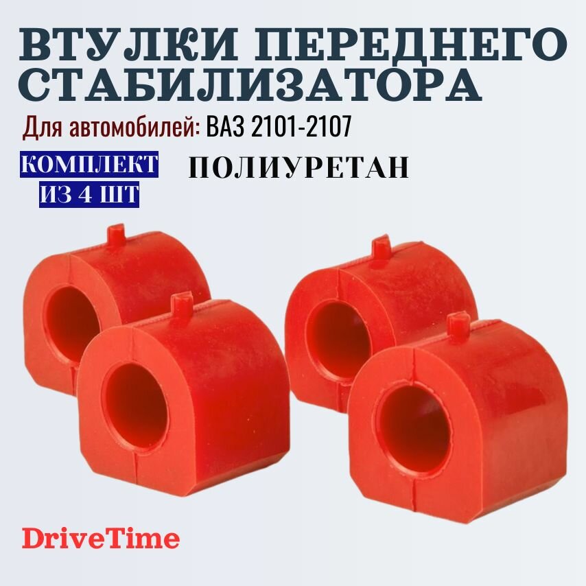 Втулки ВАЗ 2101-2107 переднего стабилизатора, 4 шт, Полиуретан Красный