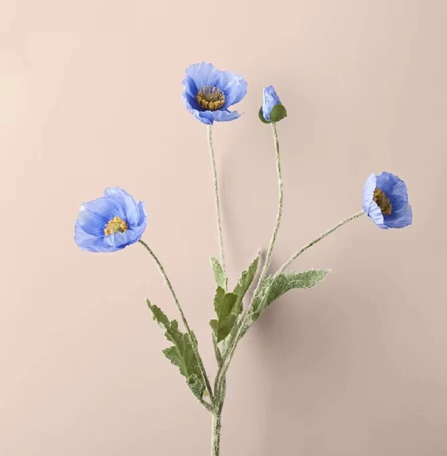 Искусственные шелковые цветы кукурузного мака, 60 см, 4 штуки Ice Soul Blue