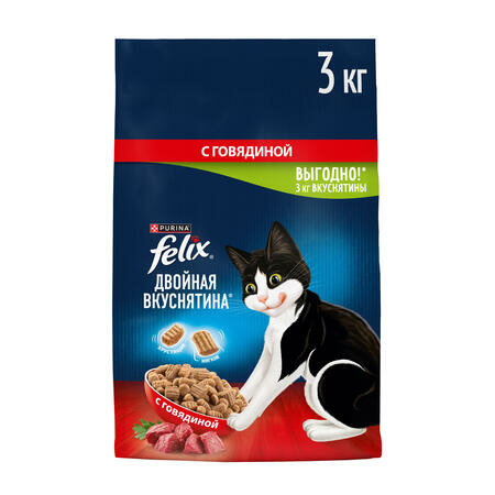 FELIX Двойная Вкуснятина 3 кг, сухой корм для взрослых кошек, с говядиной