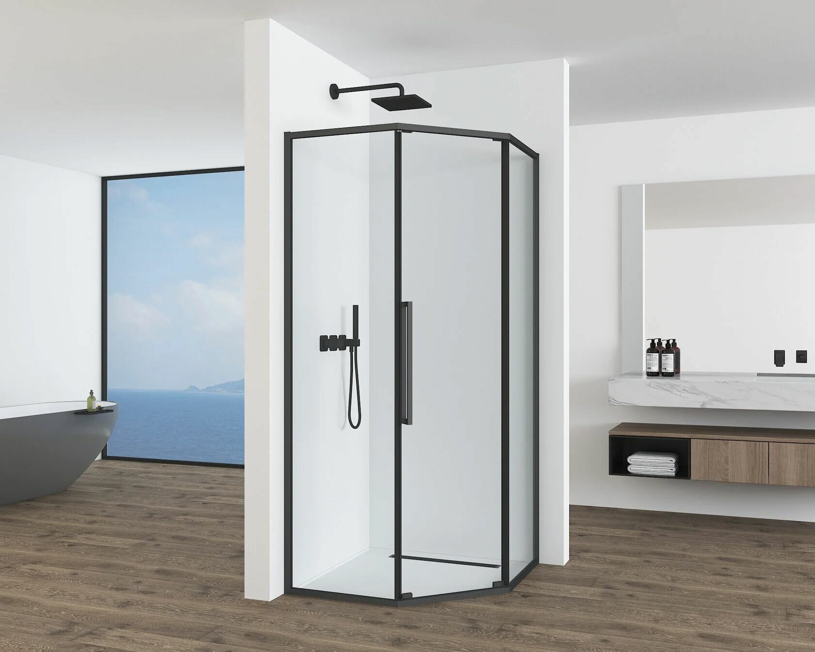 Душевой уголок Black & White S1150-9090GM 90х90 оружейная сталь, сдвижная дверь