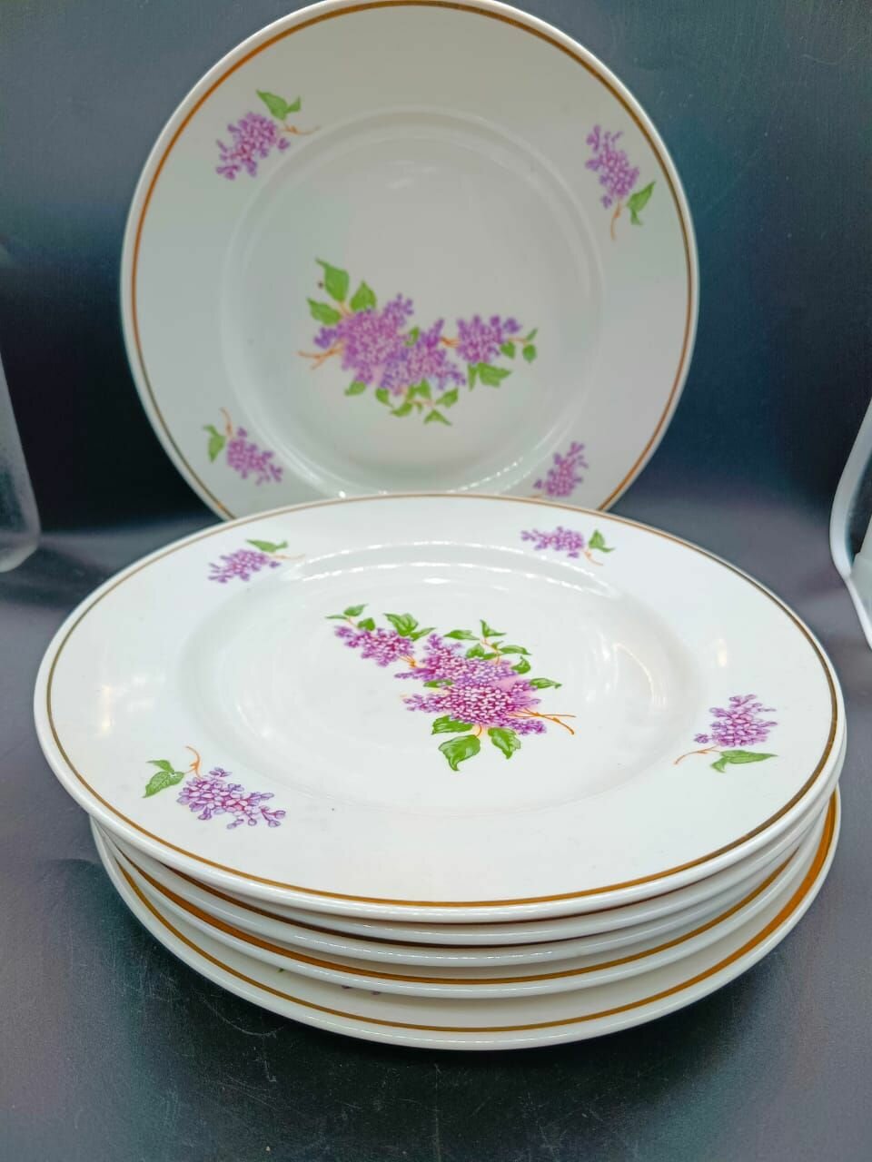 Винтажный советский набор тарелок Сирень, фарфор, Дулево СССР