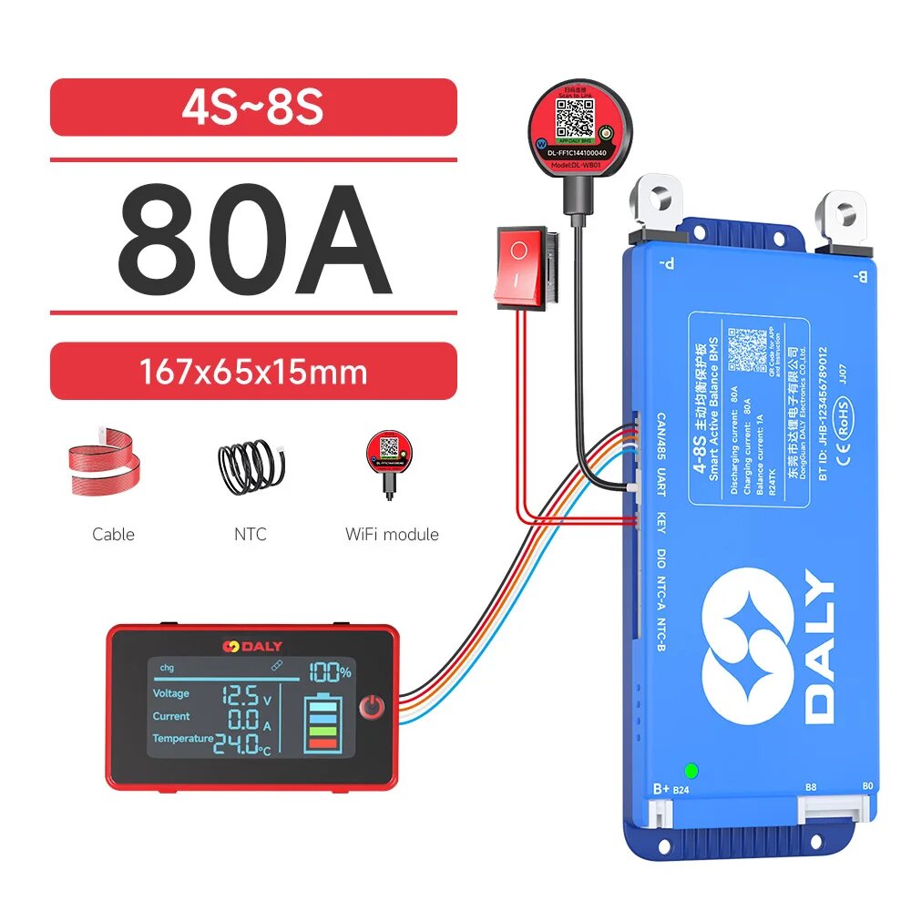 DALY Smart BMS 4S 8S 16S 1A 4S-8S 80A WIFI 3LCD