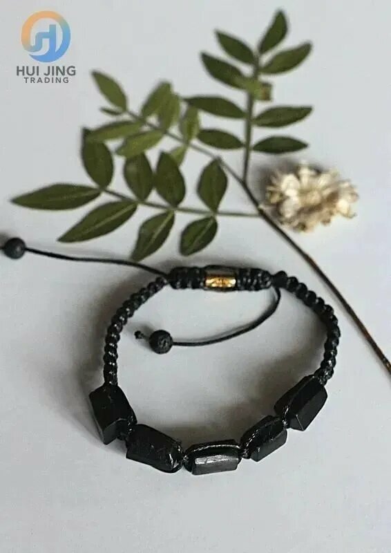 Браслет с натуральным камнем Черный Турмалин / Шерл оберег амулет