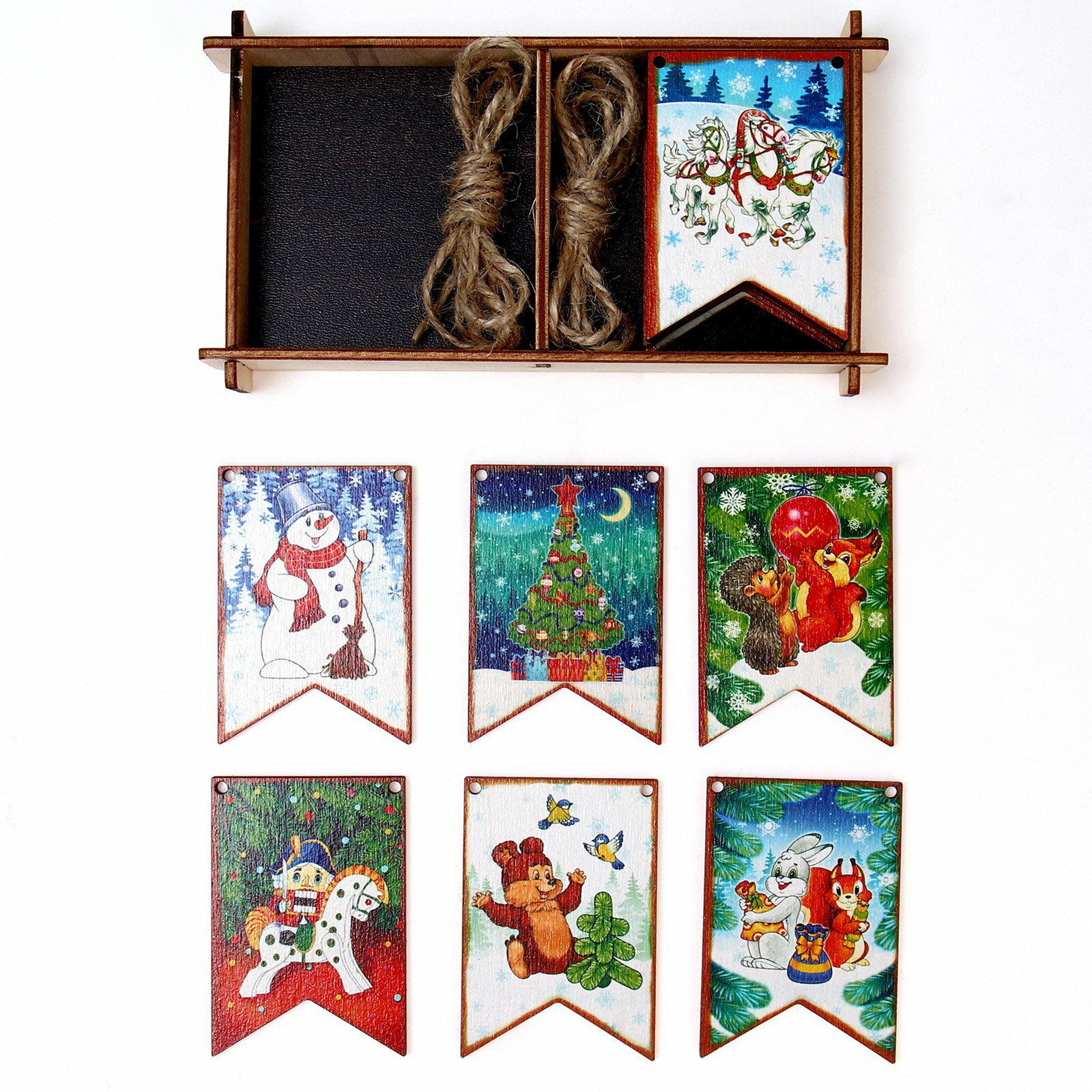 Набор "Новогодние флажки", 12 деталей, персонаж: дед мороз, форма игрушки: дед мороз