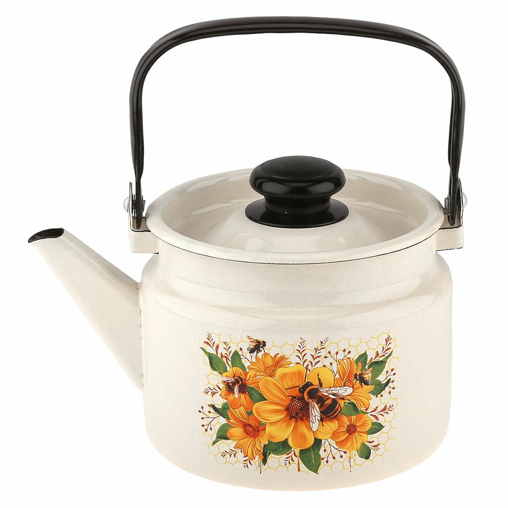 Чайник для плиты Лысьвенские эмали "Цветочный мед", эмалированный, 2 л, металлическая крышка (С-2710П2/4ЖмРч)