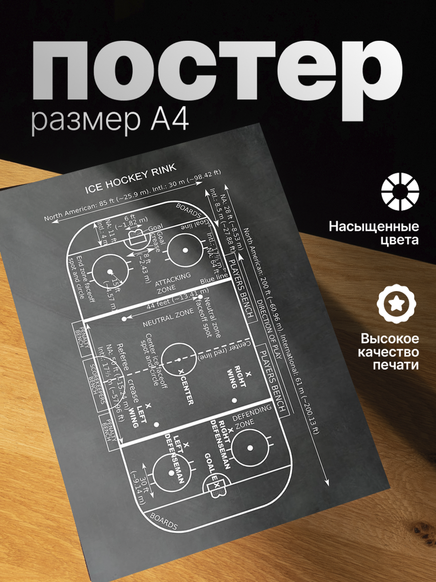 Постер ZEKEKS Хоккей, на стену, без рамы, 29x21 см, цифровая печать