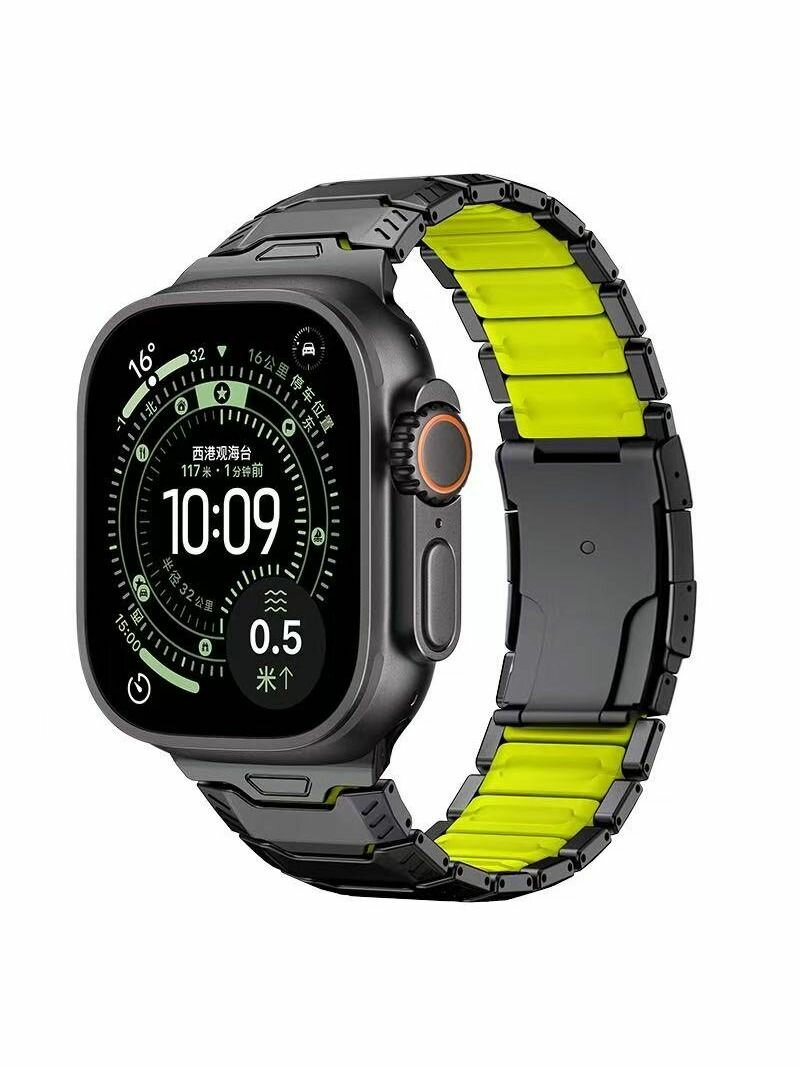 Флуороэластомерный резиновый ремень из сплава цинка для Apple Watch Ultra 3 2 49 мм 10 11 46 мм Магнитная лента