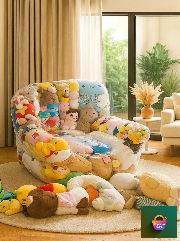 Кресло-мешок для хранения мягких игрушек прозрачное с двойной молнией, органайзер ПВХ для детской комнаты