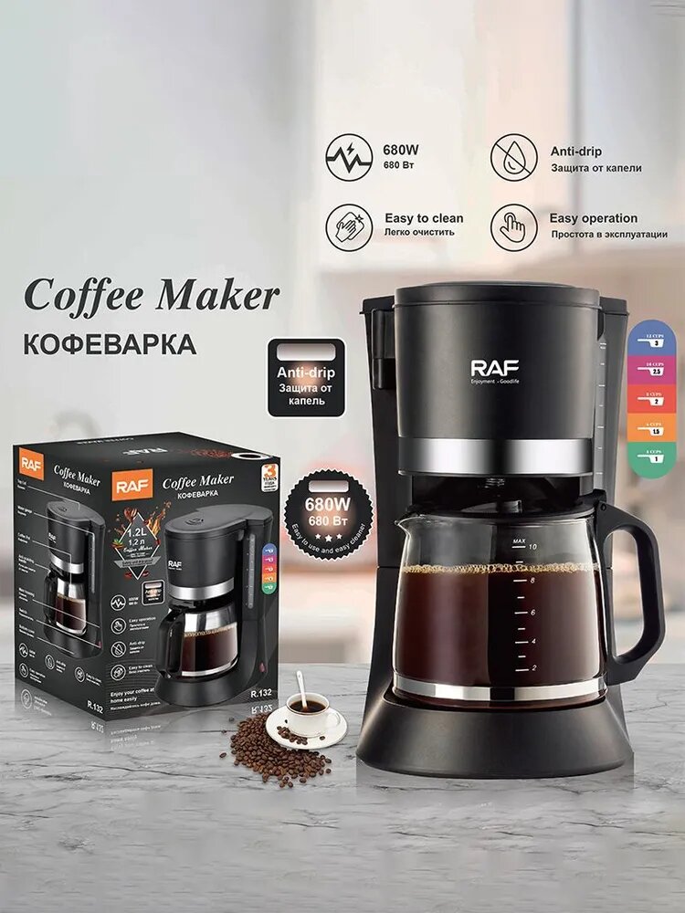 Кофеварка капельная PP-KC00958-250329M-25, черная, для дома и офиса