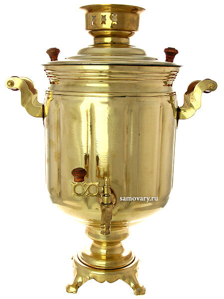 Комбинированный самовар 7 литров желтый "цилиндр" с гранями