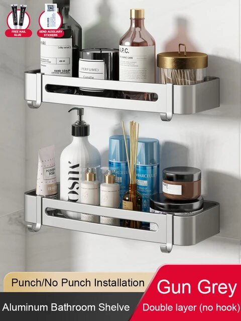 Стеллаж для ванной комнаты, угловой алюминиевый стеллаж без сверления, настенная треугольная корзина, органайзер для хранения в душевой кабине FR2006