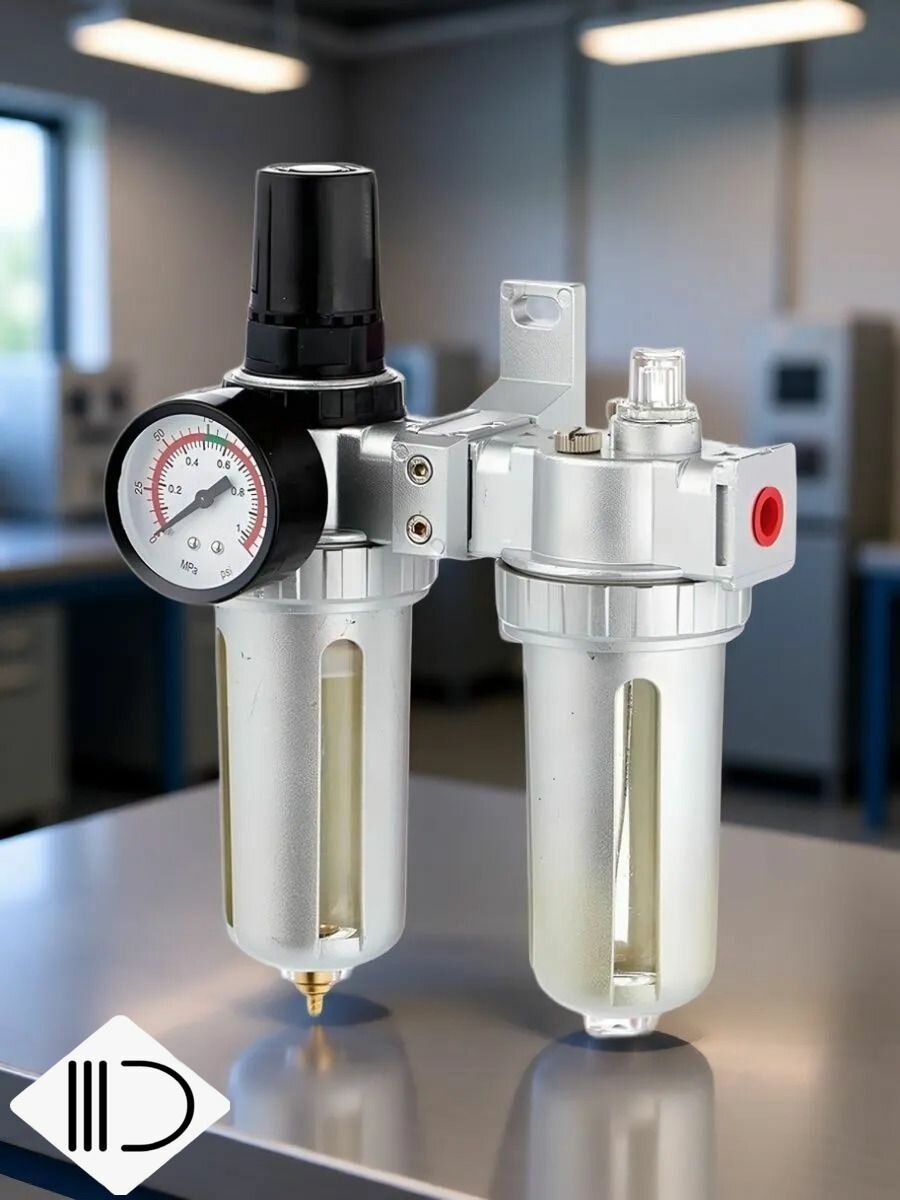 Фильтр влагоотделитель двойной AFRL802 1/4" с регулятором и лубрикатором Pegas pneumatic PGS-4701