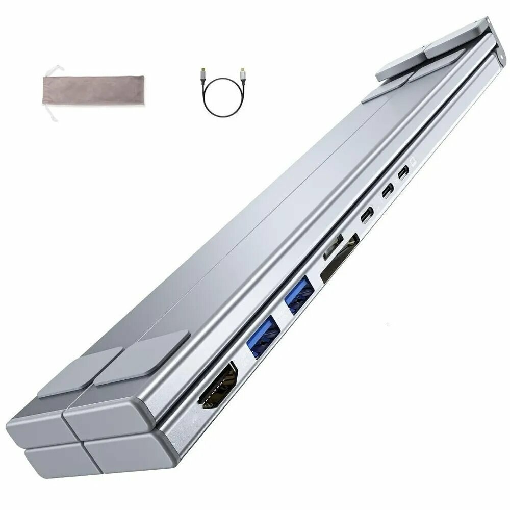 Складная алюминиевая подставка для ноутбука с 8-портовым USB-хабом, 4K и быстрой зарядкой PD100W