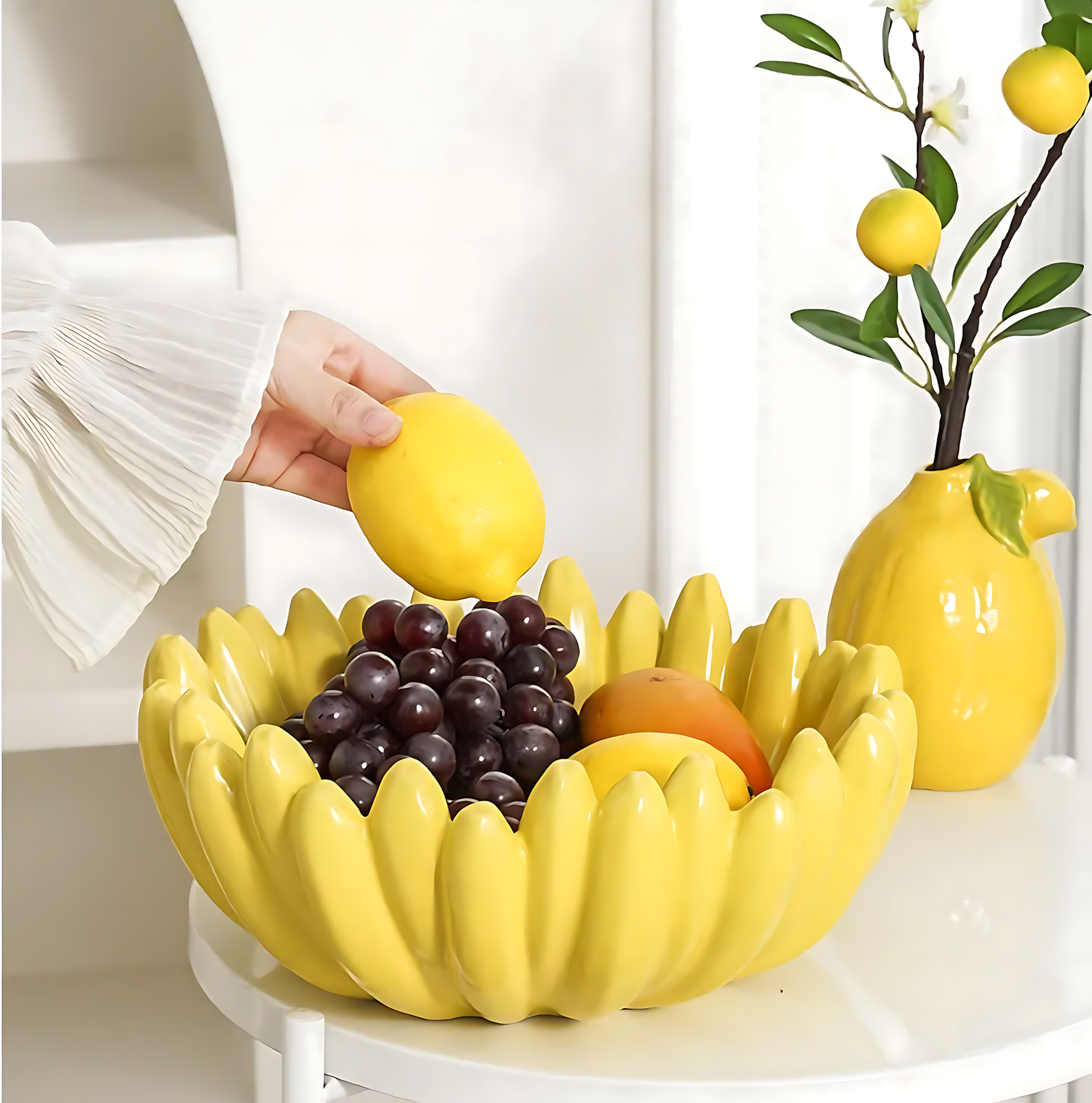 Дизайнерская керамическая ваза для фруктов с желтым бананом, минималистичный подарок на новоселье
