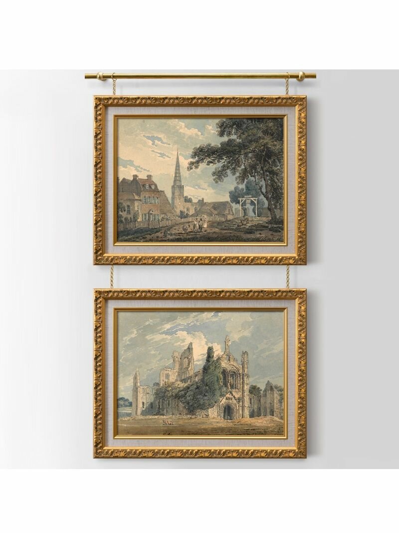 Штанга 0.6 м, Набор для подвешивания картин из настоящей латуни H65 Под старину ( опоры, цепь 1м)