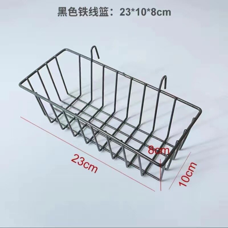 Подвесная корзина-стеллаж из железной сетки с небольшим поддоном для балкона и супермаркета, большая сетчатая полка с крючками для хранения.
