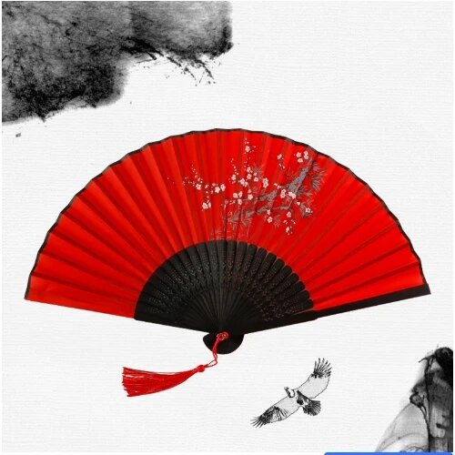 Традиционный китайский японский стиль Шелковый ручной складной веер деревянная кисточка элегантный свадебный подарок украшение для дома