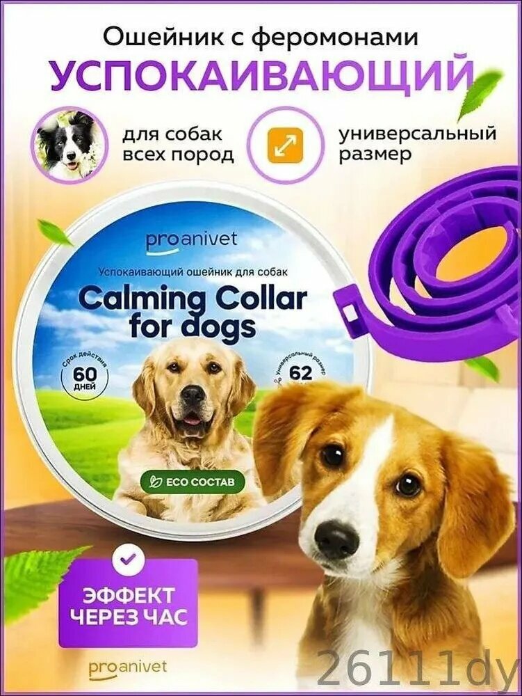 Успокаивающий ошейник для собак с феромонами Calming Collar, фиолетовый, 62 см