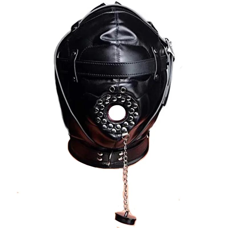 Черный кожаный капюшон BDSM Mask, цвет 2