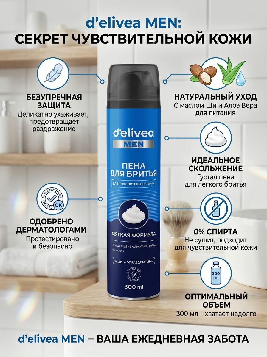 Пена для бритья с чувствительной кожей, 300 мл