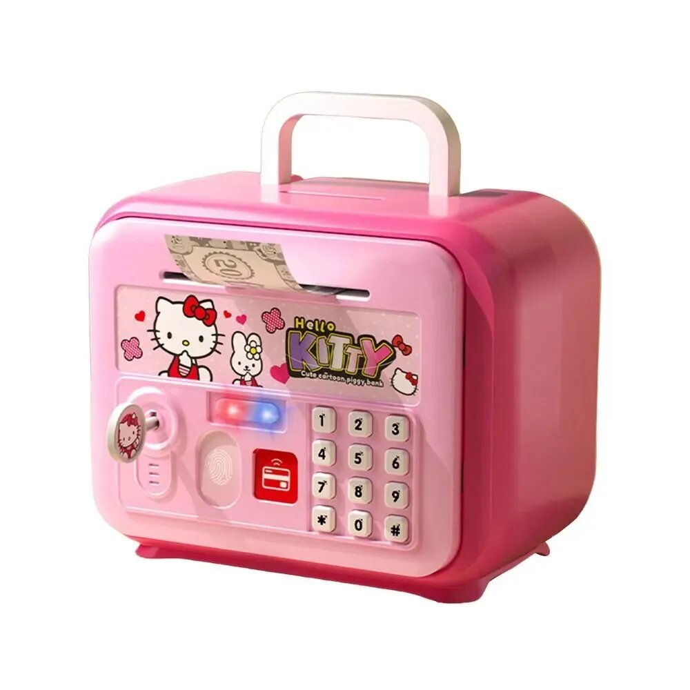 Копилка Hello Kitty розовая с паролем и отпечатком пальца для денег, детская