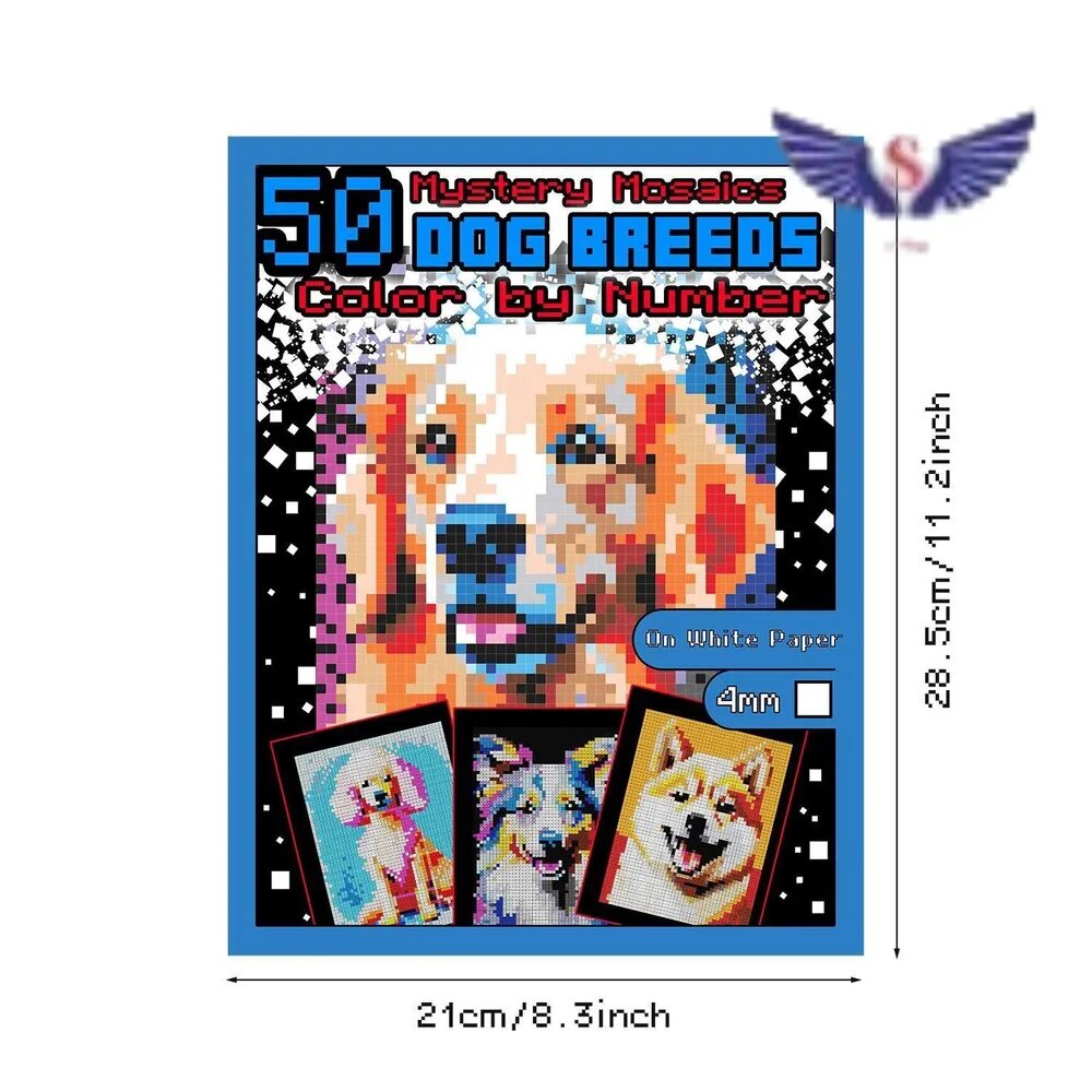 Mystery Mosaics Dog Breeds Color by Number раскраска 28.5cm x 21cm, 50 видов раскрасок