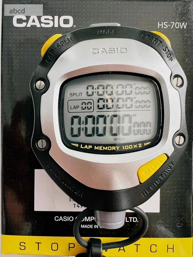 Секундомер Casio HS-70W-1HJ черный/желтый электронный, размер 83x64x24mm — фото 1