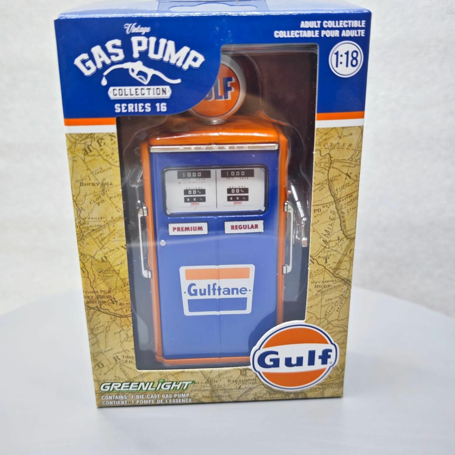Green Light 1:18 Серия винтажных бензоколонок 16 - 1954 Tokheim 350 Twin Petrol Pump - Gulf
