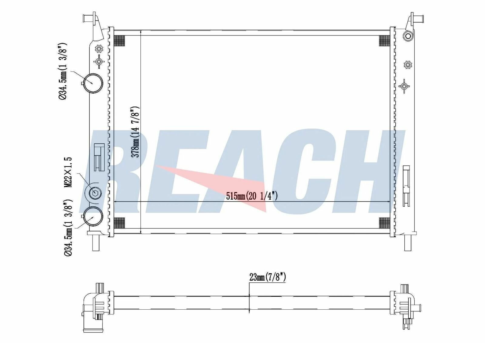 Радиатор REACH 1.40.17091.523 FIAT PALIO 1.0 8V/1.0/1.6 16V 2000-