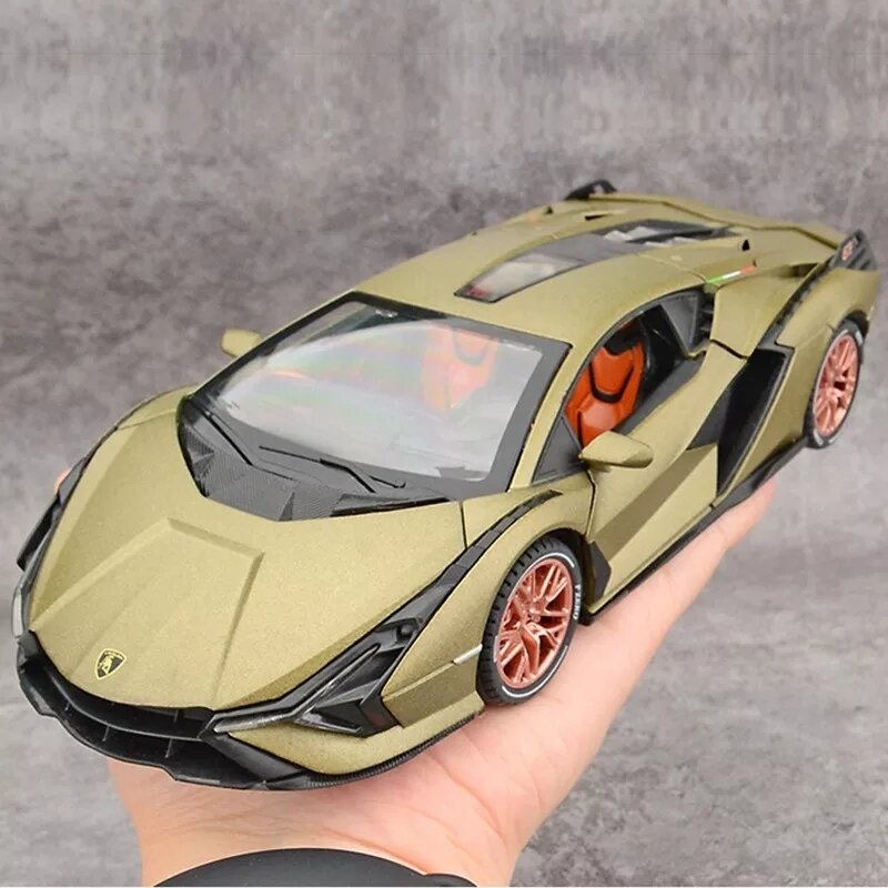 Машинка коллекционная Lamborghini Sian FKP 37, металлическая машинка Ламборгини, Ламба Сиан, масштаб 1:24, свет фар, звук мотора, открываются двери, капот, багажник, подвижный спойлер