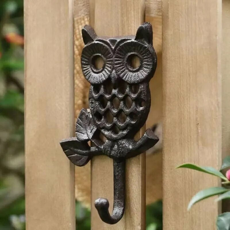 Настенный крючок сова из чугуна, винтажный декор, для одежды, ключей и садового инвентаря