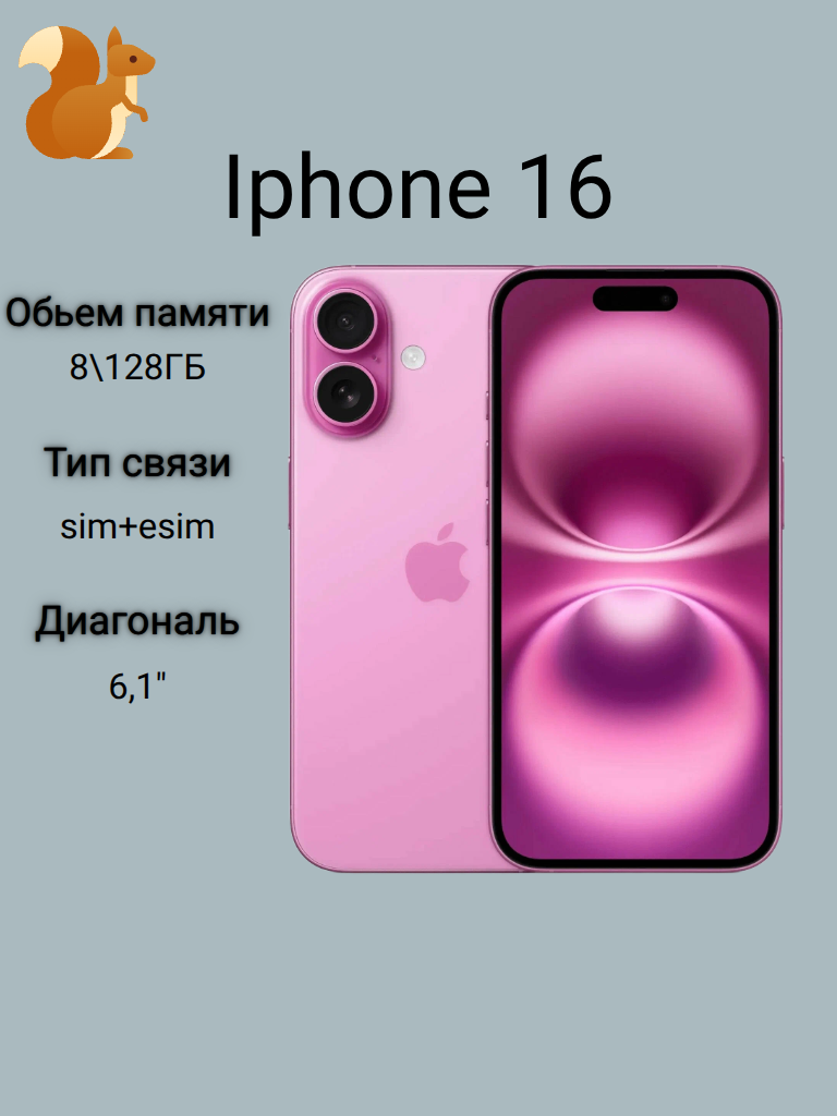 Смартфон Apple iPhone 16 128GB nano SIM + eSIM Pink (розовый)
