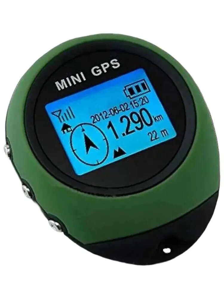 Мини GPS навигатор, компас, зеленый цвет, расстояние, спутниковое время