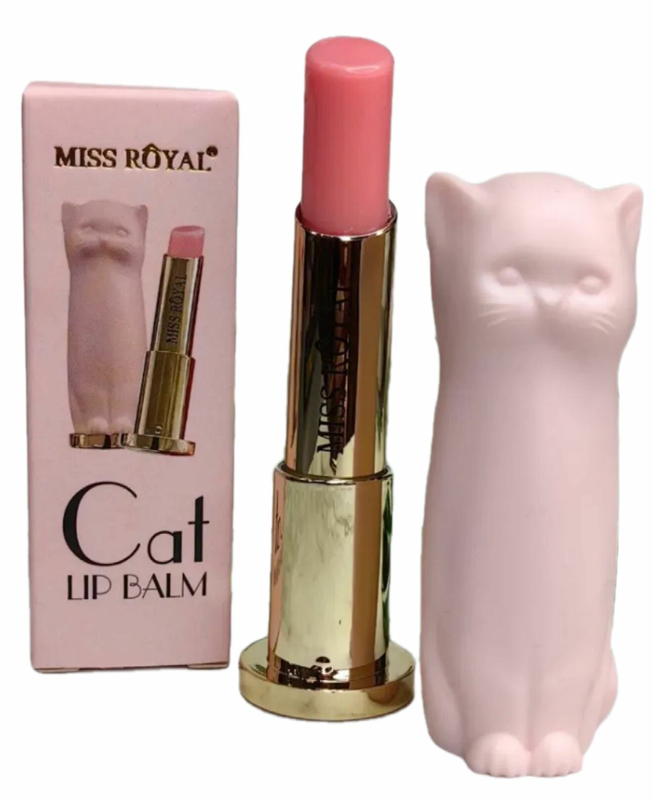 MISS ROYAL Бальзам для губ увлажняющий питательный прозрачный. Гигиеническая помада. Котик, CAT LIP BALM 3 г