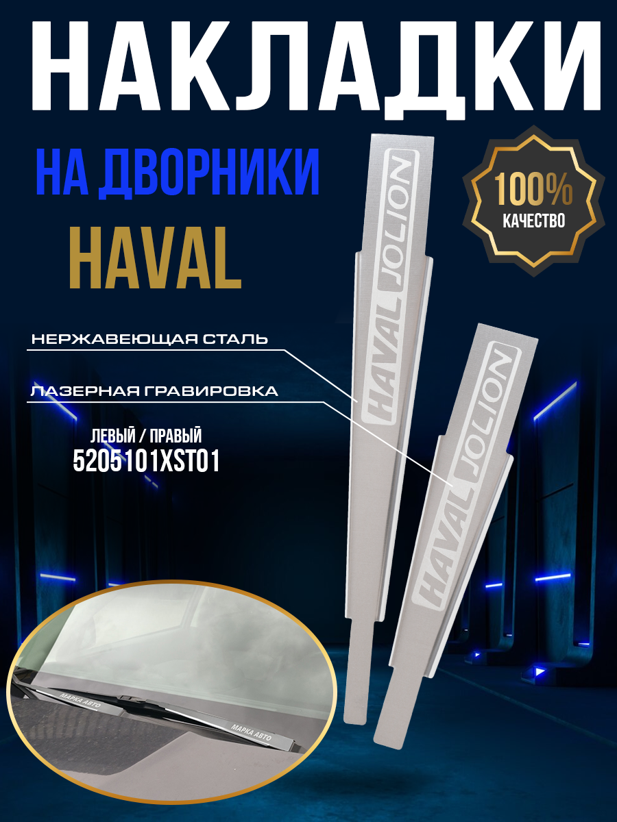 Защитные накладки Хавал Джолион / Haval Jolion на поводки дворников из нержавеющей стали в автомобиль