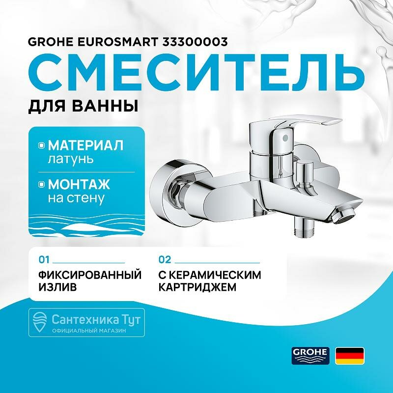 Смеситель для ванны Grohe Eurosmart 33300003 хром, рычажное управление, латунь