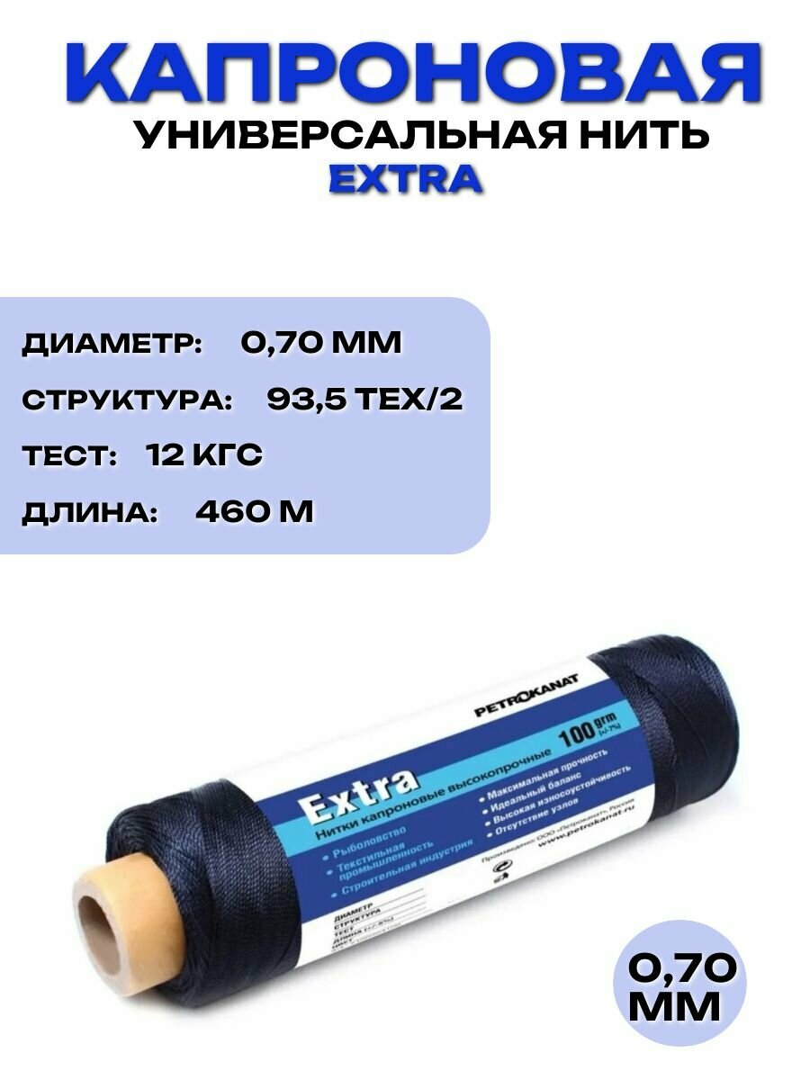 Нить капроновая крученая, черная 0,7 мм